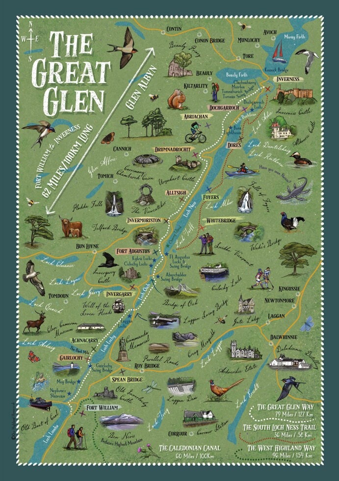 Illustrated Map of the Great Glen, Scottish Gift, Wall Art, Art Print ...