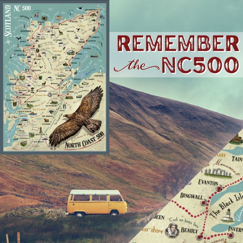 NC500 Illustrated Map Print of Scotland A3 - Etsy