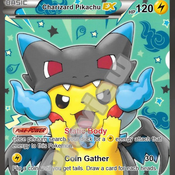 Pikachu X Mega Charizard Card - Etsy