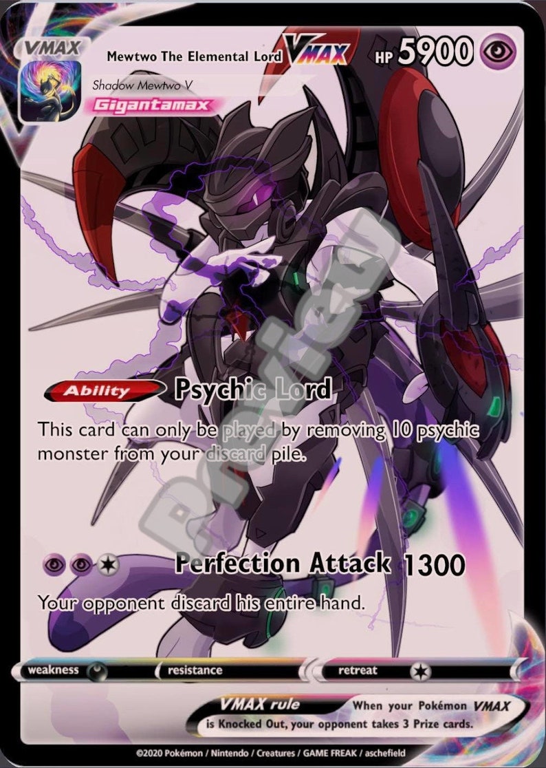Mewtwo the Elemental Lord VMAX Pokemon Card - Etsy