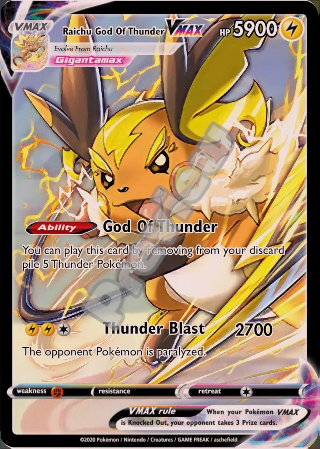 Raichu God Of Thunder VMAX Pokemon Card Etsy Raichu God Of Thunder VMAX Pokemon Card Etsy