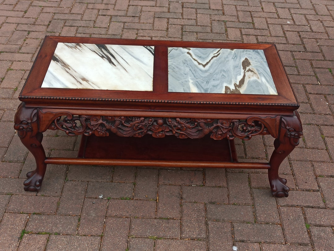 Antique Chinese Oriental Qing Dynasty Hand-carved Table With Depictions ...