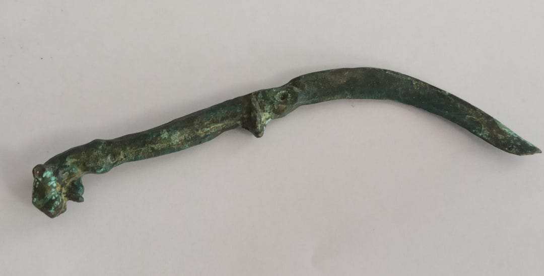 Very Rare Ancient Roman Bronze Strigil With Panther Head Handle 0-300 ...