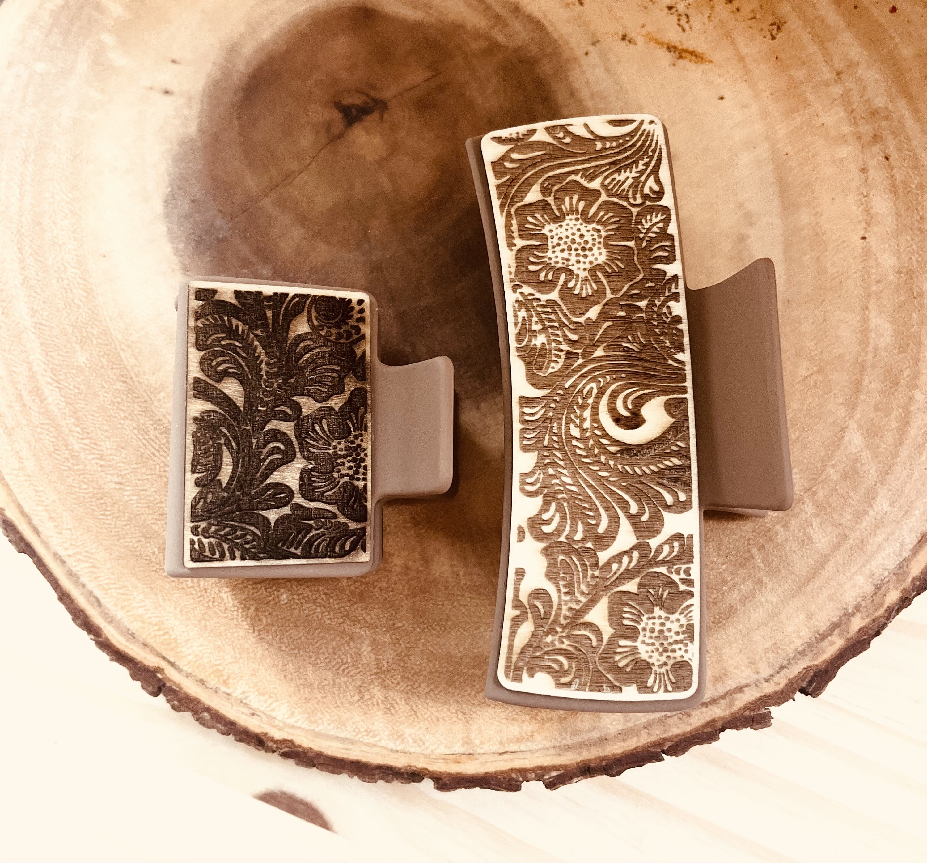 Tooled Leather Inspired Wooden Claw Clip 4 Inch & 2 Inch Hair Clip - Etsy