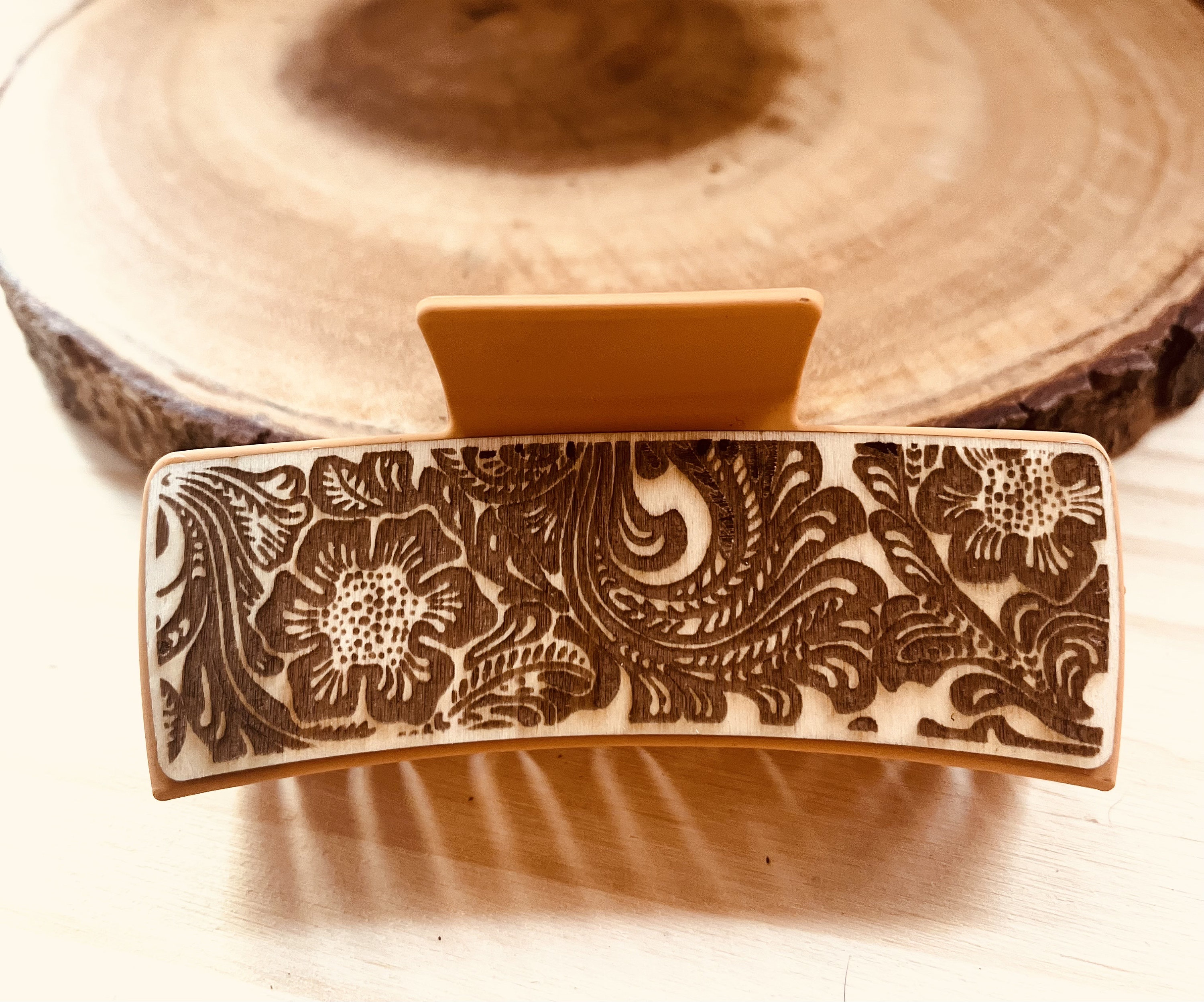 Tooled Leather Inspired Wooden Claw Clip 4 Inch & 2 Inch Hair Clip - Etsy