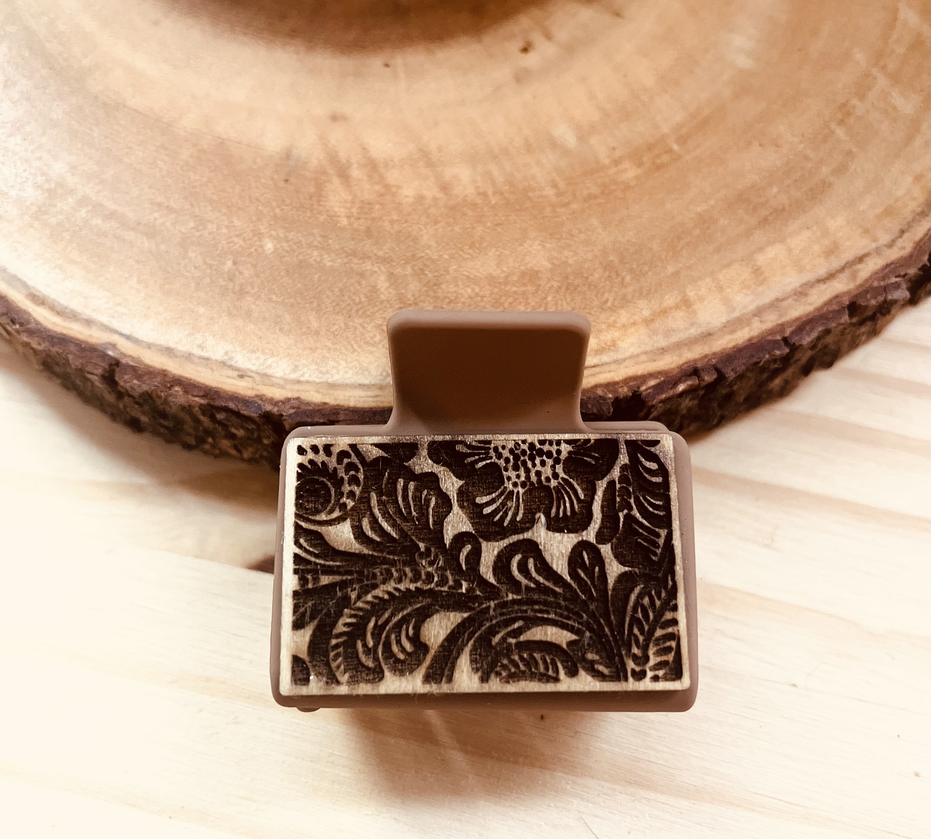Tooled Leather Inspired Wooden Claw Clip 4 Inch & 2 Inch Hair Clip - Etsy
