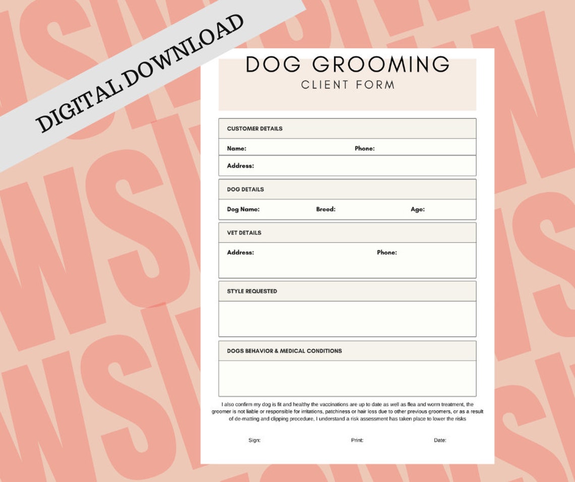 Digital Dog Groom Release Form Grooming Products | Dog Grooming ...