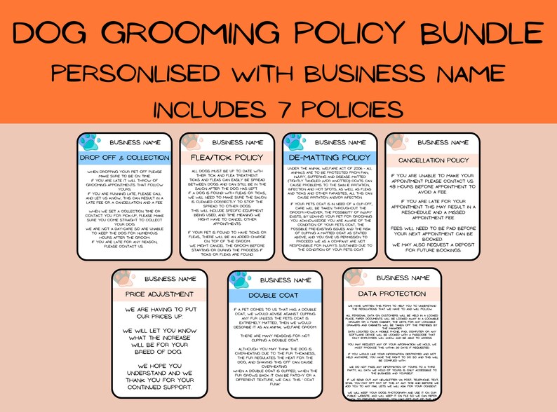 Dog Grooming Policy Forms Pack Dog Grooming Policies Dog Etsy Dog Grooming Policy Forms Pack Dog Grooming Policies Dog Etsy