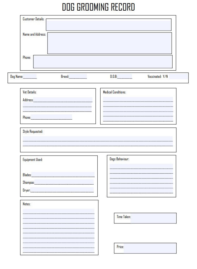 Digital Grooming Records Forms | Etsy