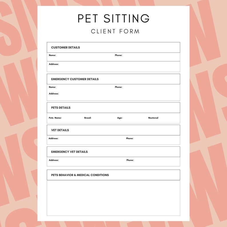 Rainbow Pet Sitting Consent Forms Pet Sitter Consent Form Dog Sitting ...