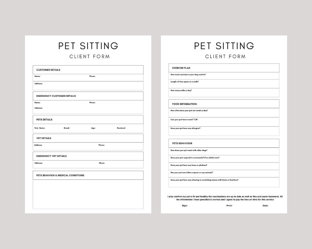 Rainbow Pet Sitting Consent Forms Pet Sitter Consent Form | Etsy