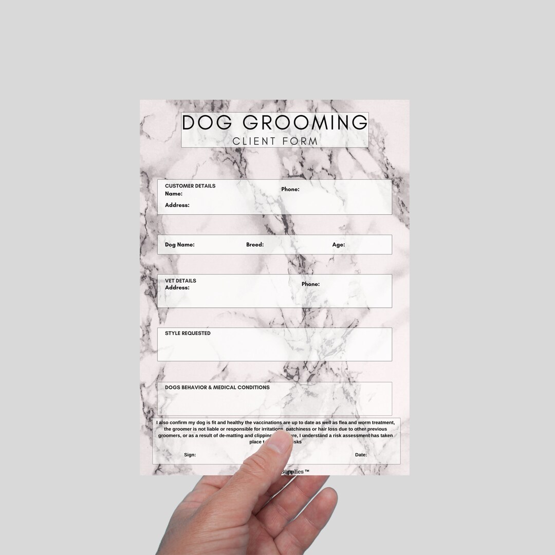 Digital Grey Marble Theme Dog Grooming Record Client Form Dog Groomer ...