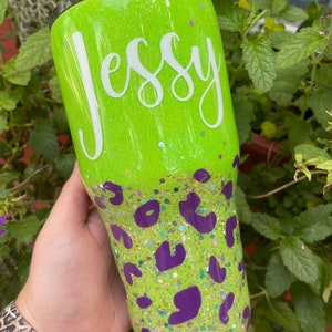 Personalized Glitter PURPLE Leopard Print Epoxy Tumbler! You Choose ...