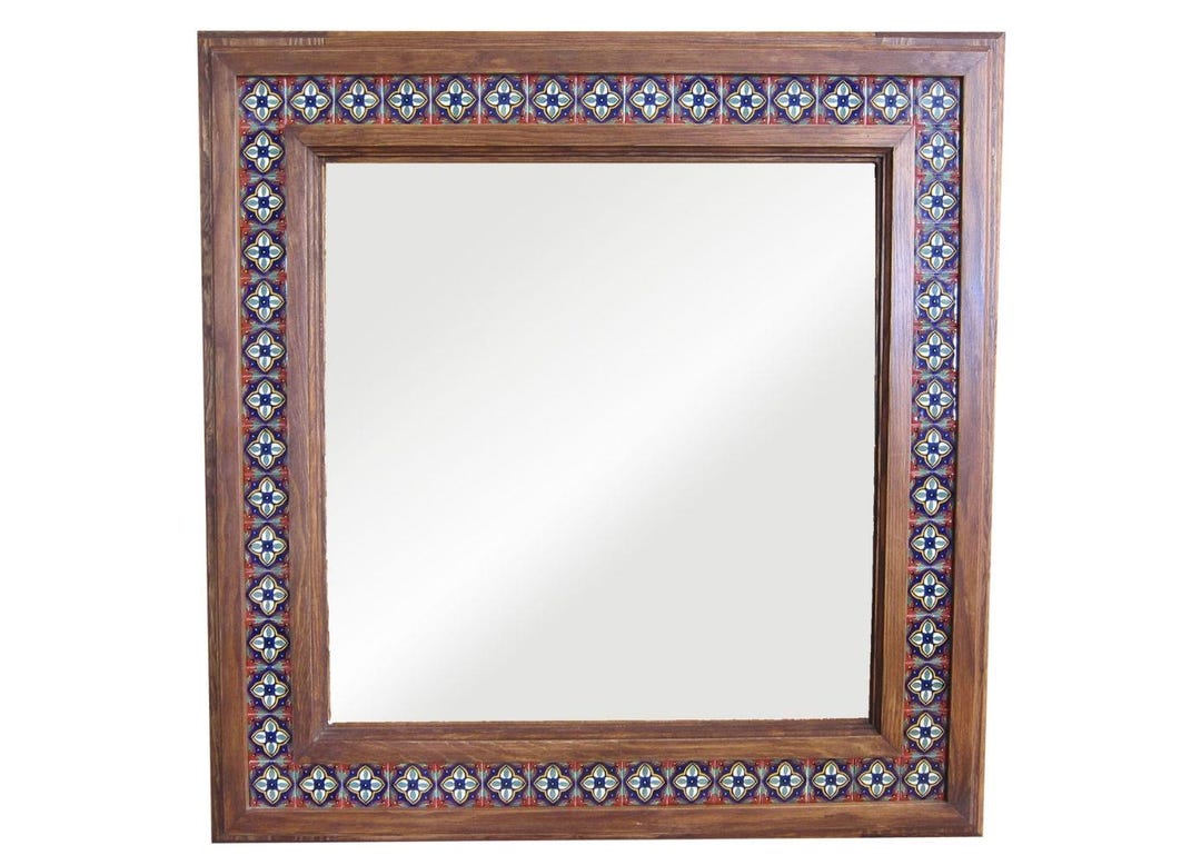 Mexican Wooden Frame Square With Talavera Tiles Handcrafted - Condal ...