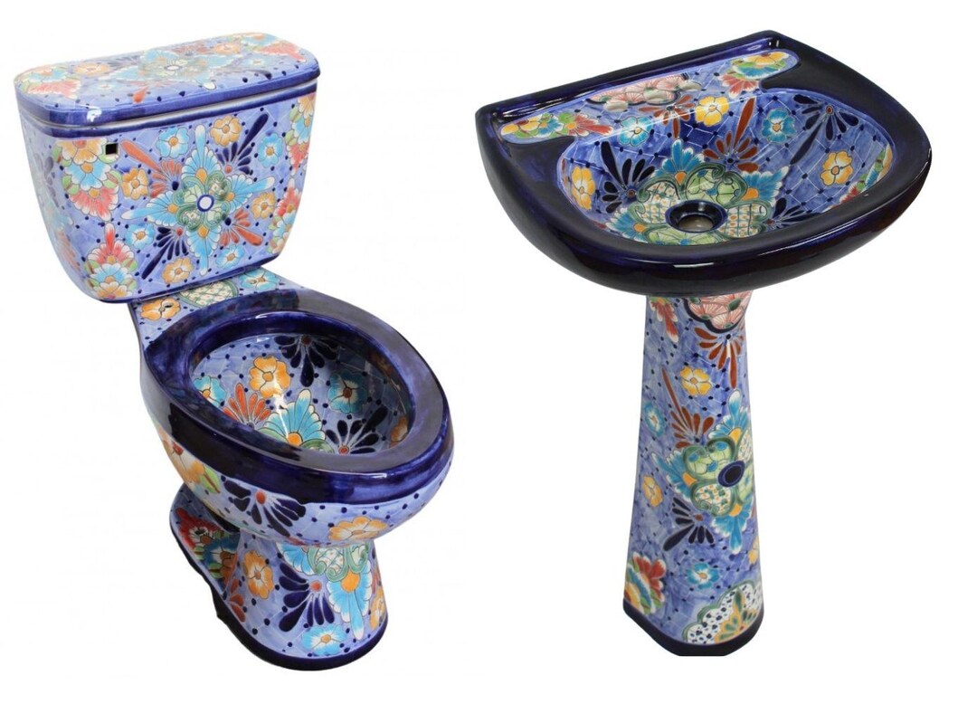 Mexican Toilet ELONGATED Comfort Height Hand Painted Cancun - Etsy