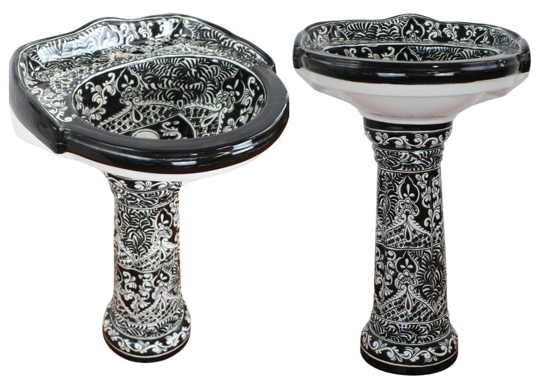 Mexican Pedestal Sink Roman Style Handcrafted Ceramic - Acapulco Negro ...