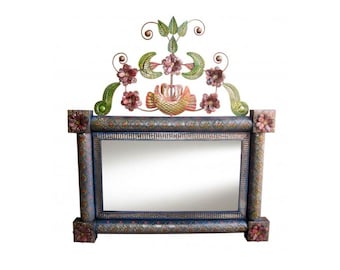 Sacred Heart Mexican Folk Art Mirror, 15"x17" - Etsy
