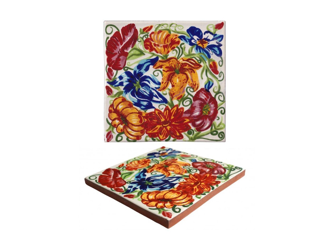 Mexican Talavera Ceramic Tiles Tradicional Handcrafted - Flor De Abril ...