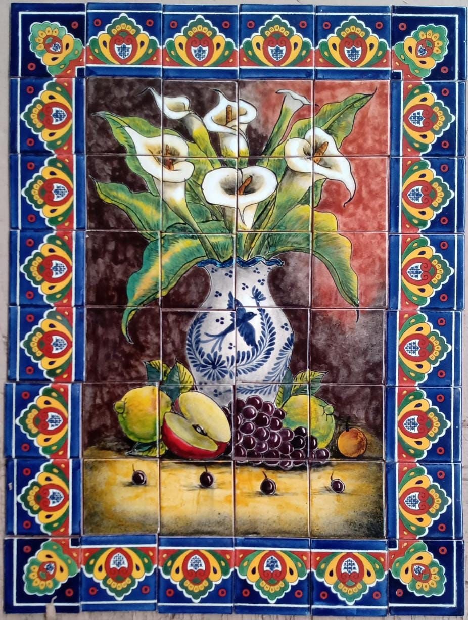 Mexican Talavera Mural HQ - Lilies2 - - Etsy