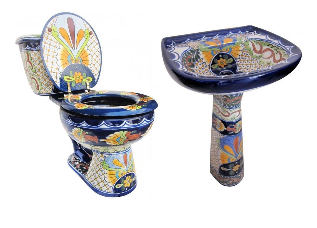 Mexican Toilet ELONGATED Comfort Height Hand Painted - Vallarta - - Etsy