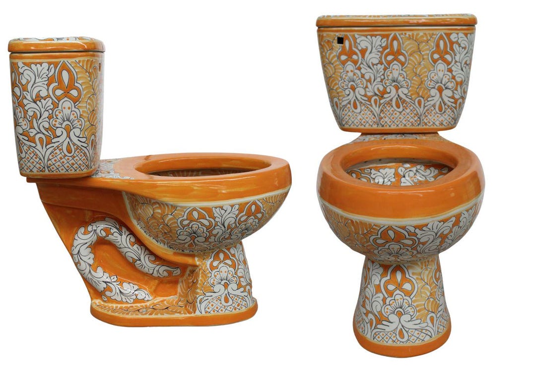 Mexican Toilet ELONGATED Comfort Height Hand Painted - Acapulco Oro ...