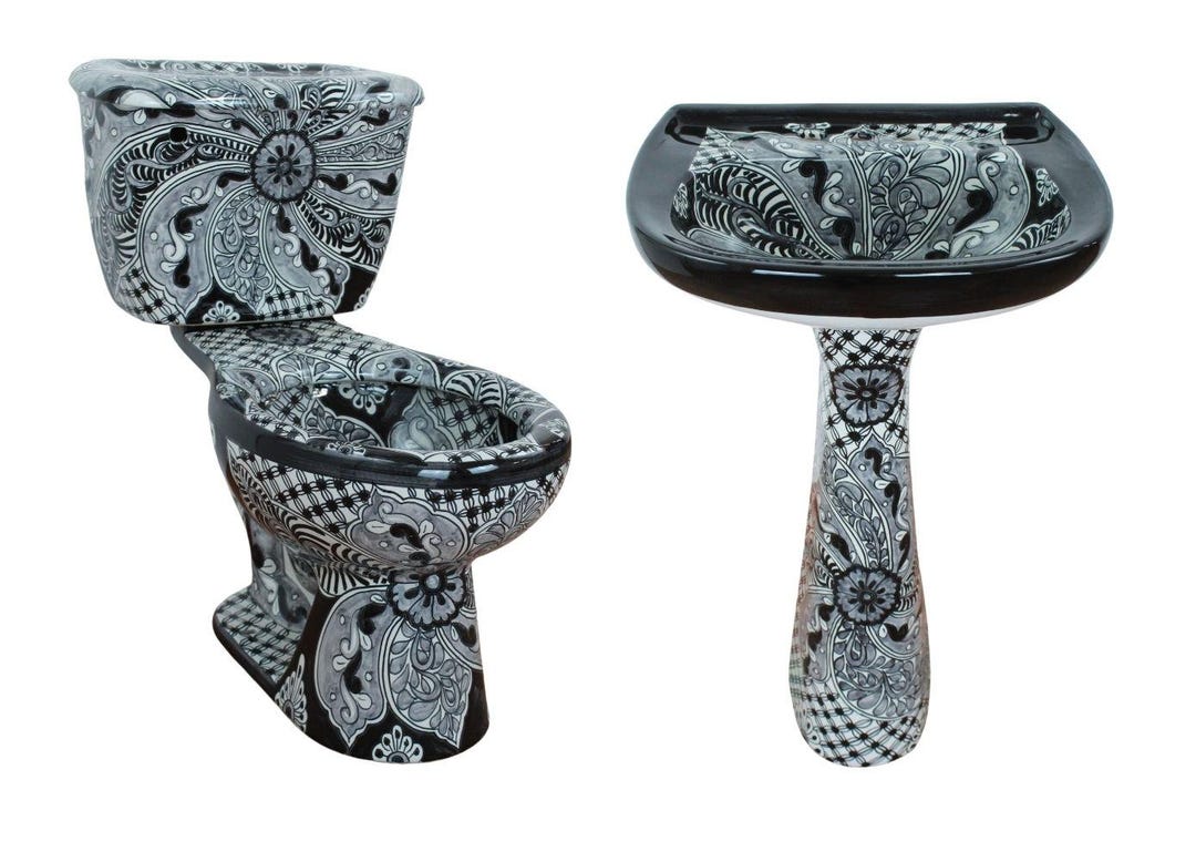 Mexican Talavera Ceramic Toilet Hand Painted -sello Negro - - Etsy