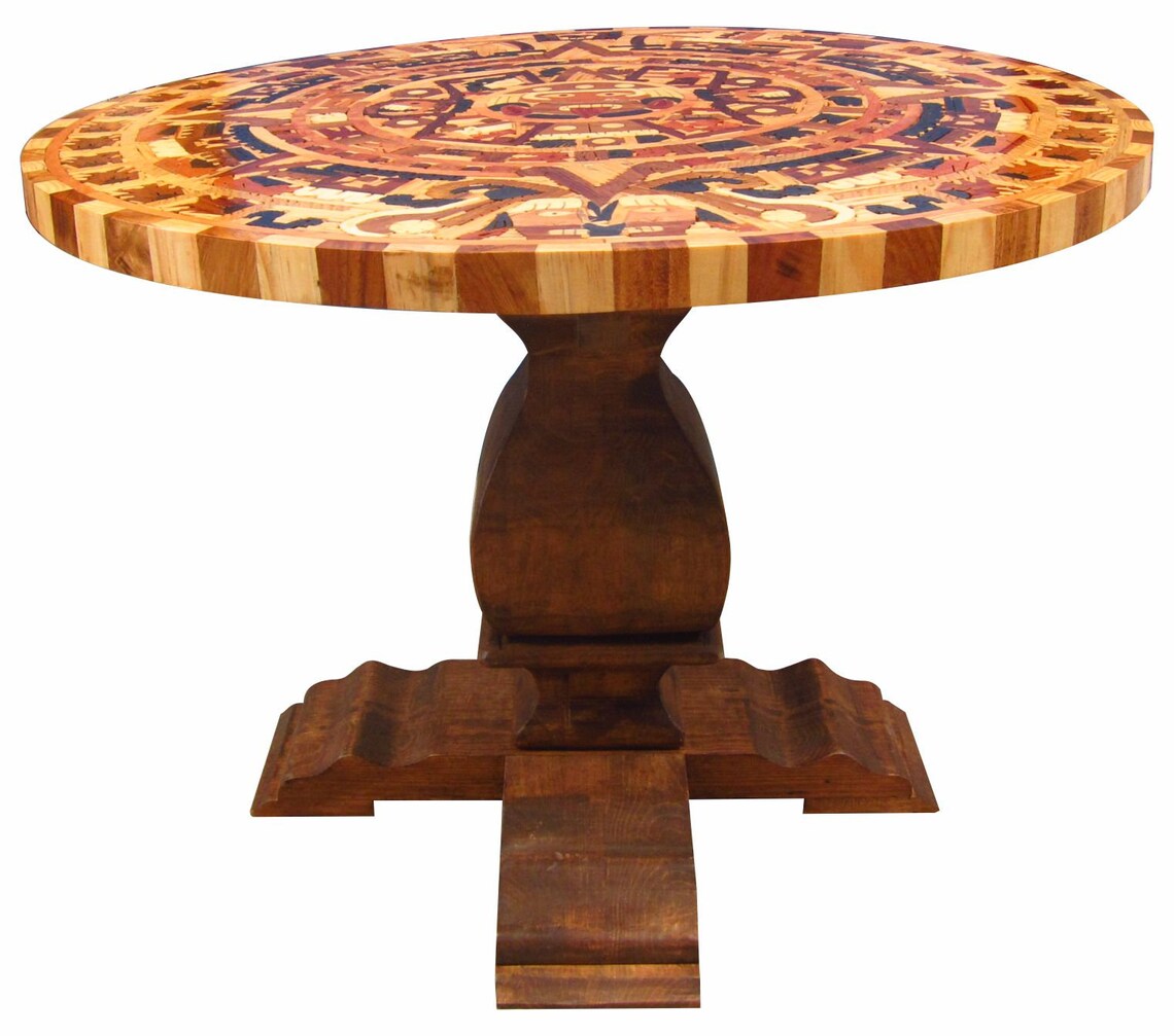 Wooden Inlay Aztec Calendar Table With Base - Etsy
