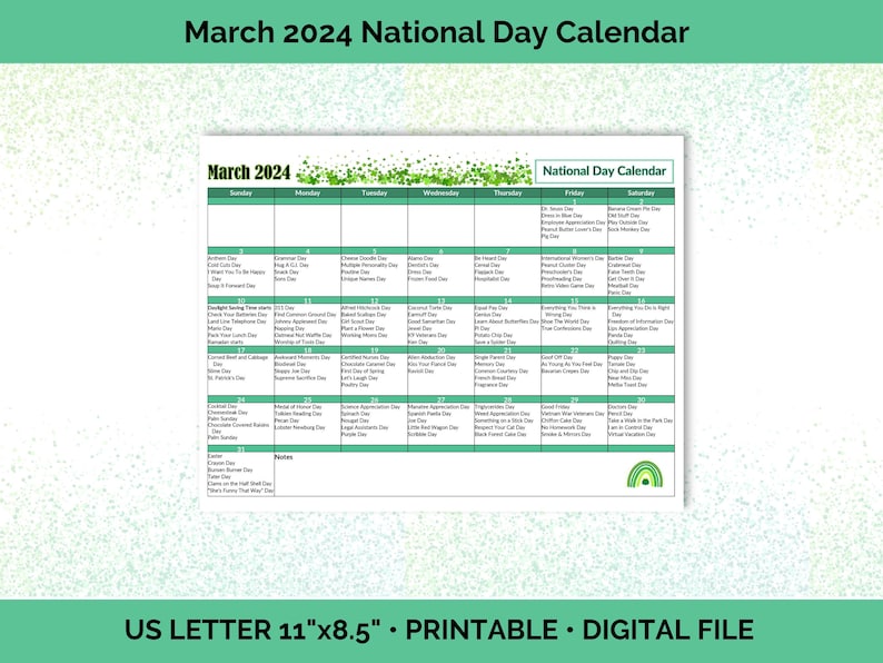 Printable March 2024 Calendar With National Holidays Family, Human ...