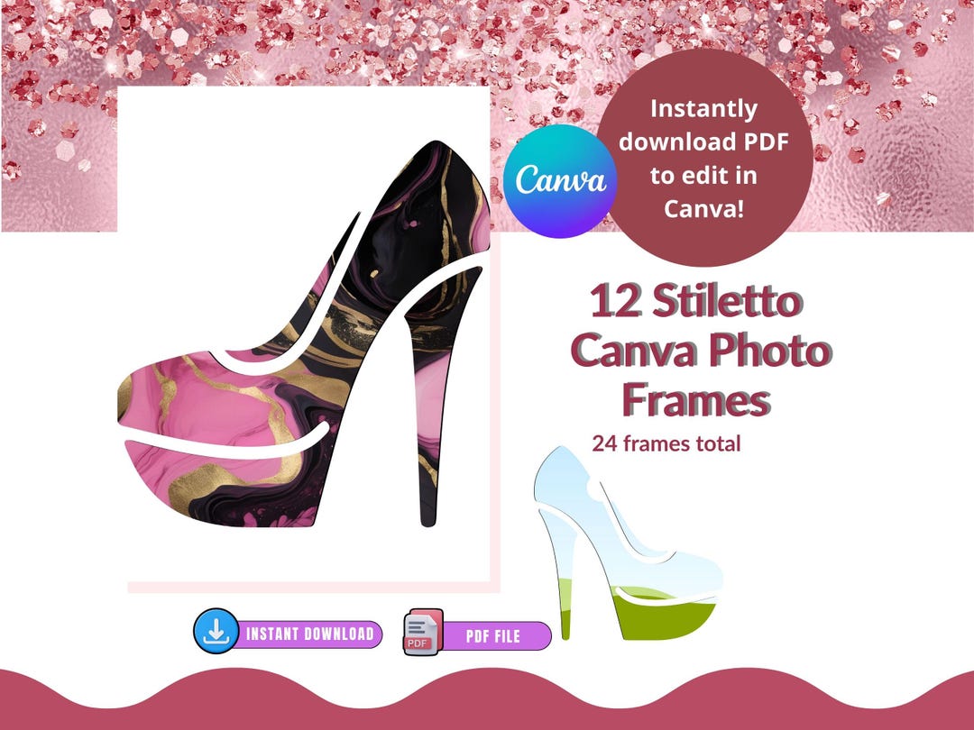 Stiletto Shoe Frames: 12 Canva Fashion Art Templates (digital Download ...