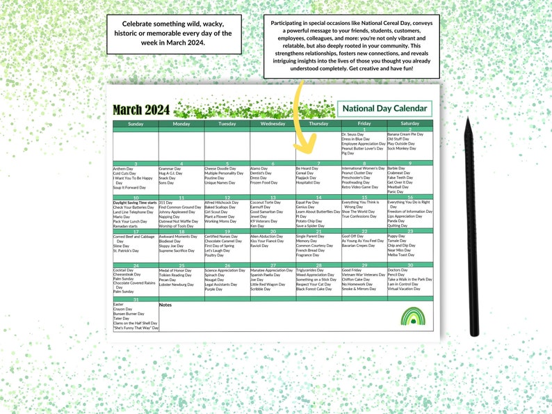 Printable March 2024 Calendar With National Holidays Family, Human ...