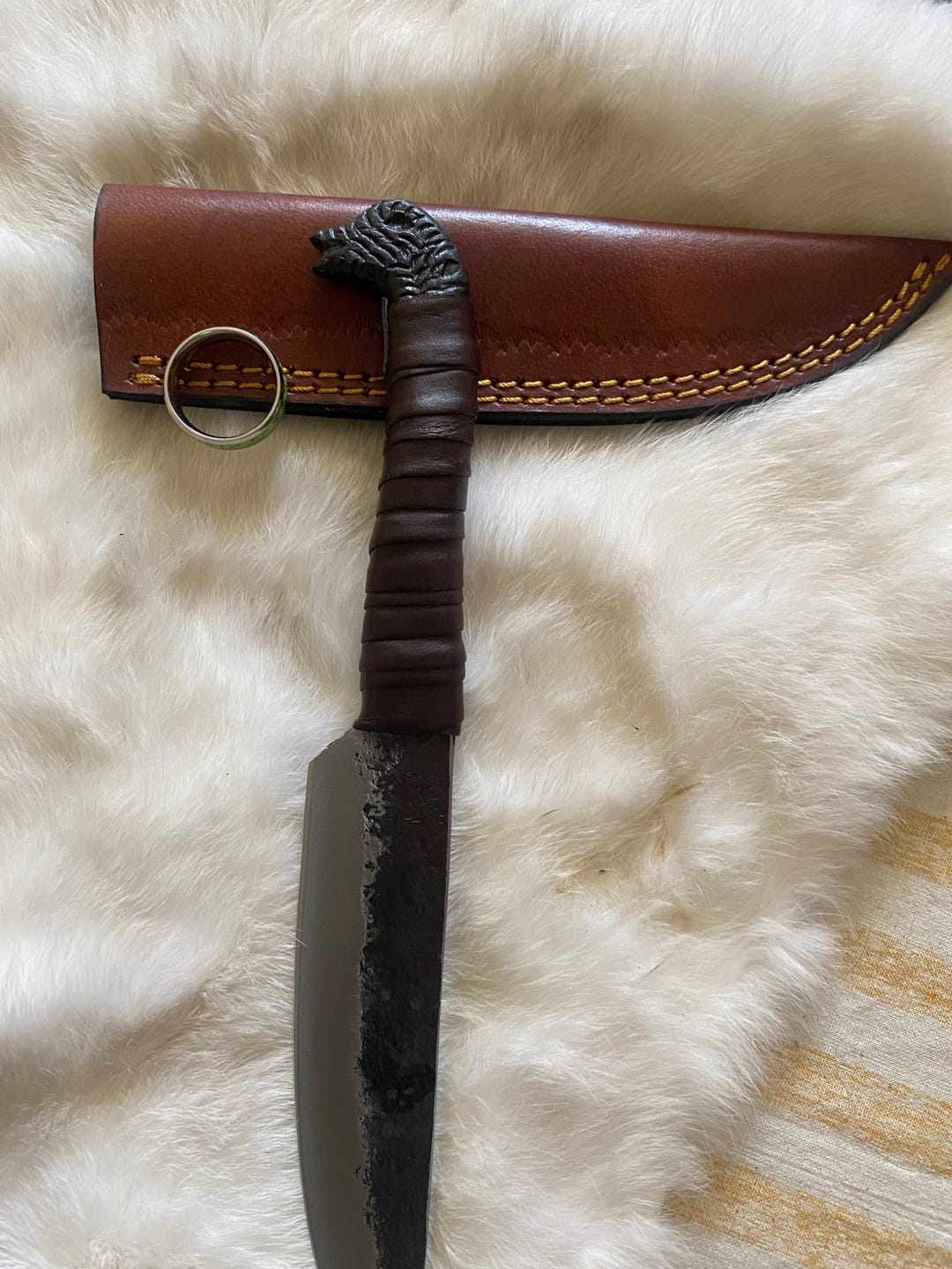 Wolf Head Blade With Rustic Blade and Leather Handle Includes Sheath - Etsy