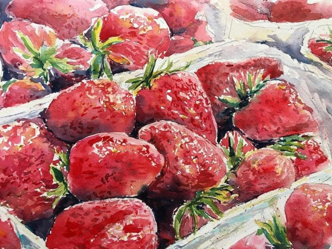 Watercolor Strawberry Print, Watercolor Giclee, Food Decor, Kitchen ...