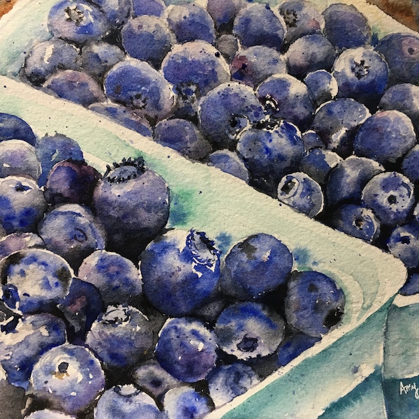 Watercolor Blueberry Print - Etsy