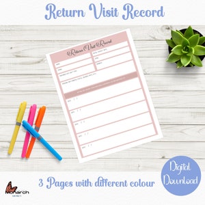 Return Visit Record Sheets, JW, 3 Colours. JW Stationary - Etsy
