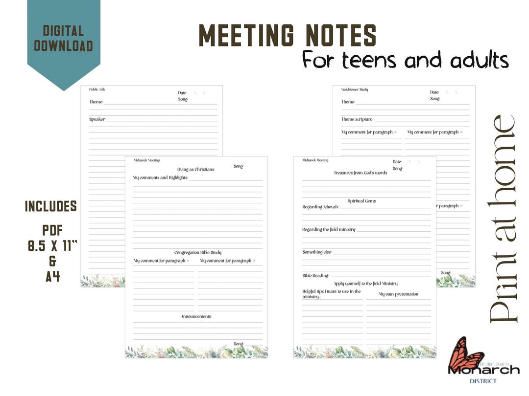 JW Meeting Notes Worksheets, for Teens and Adults, Bible Study, PDF ...