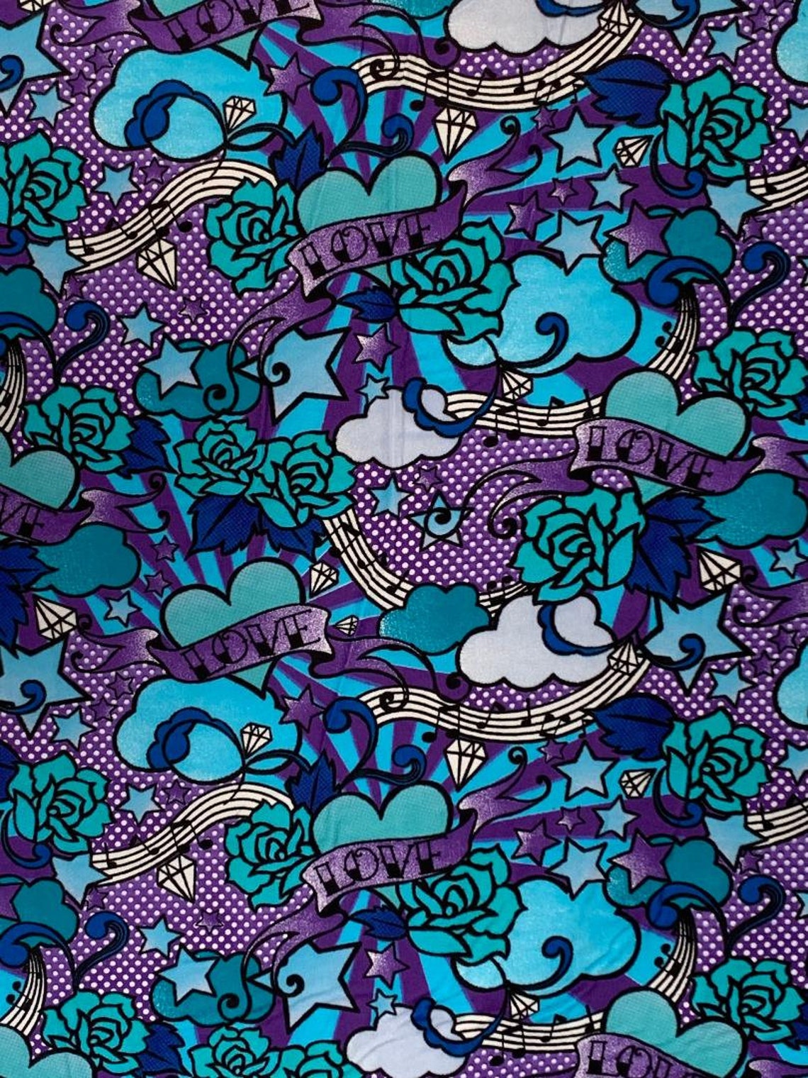 Love Purple, Blue, Teal Flannel Fabric. SOLD IN 1/2 YARD Increments - Etsy