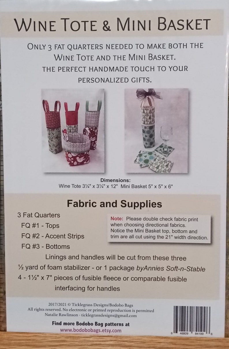 Wine Tote & Mini Basket Pattern by Bodobo Bags From Ticklegrass Designs ...