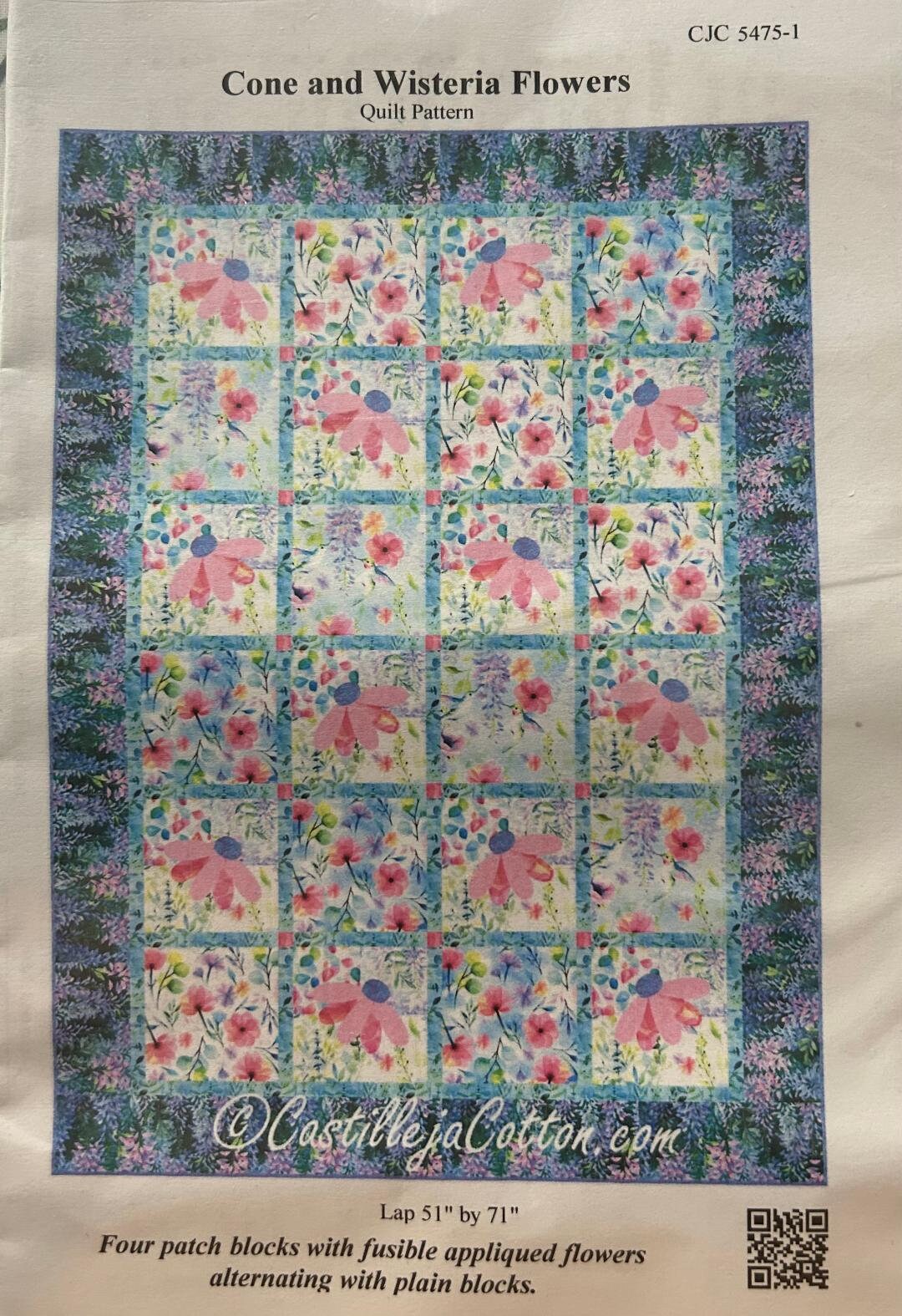 Cone and Wisteria Flowers Quilt Kit. Lap Sized, 51 by 71, Beautiful ...