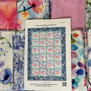 Cone and Wisteria Flowers Quilt Kit. Lap Sized, 51 by 71, Beautiful ...