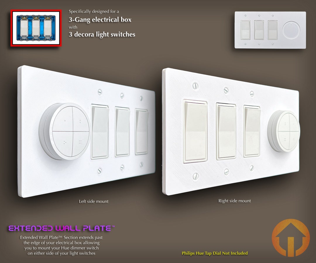 Philips Hue Tap Dial 3d-printed 3-gang Decora WALL PLATE - Extended ...