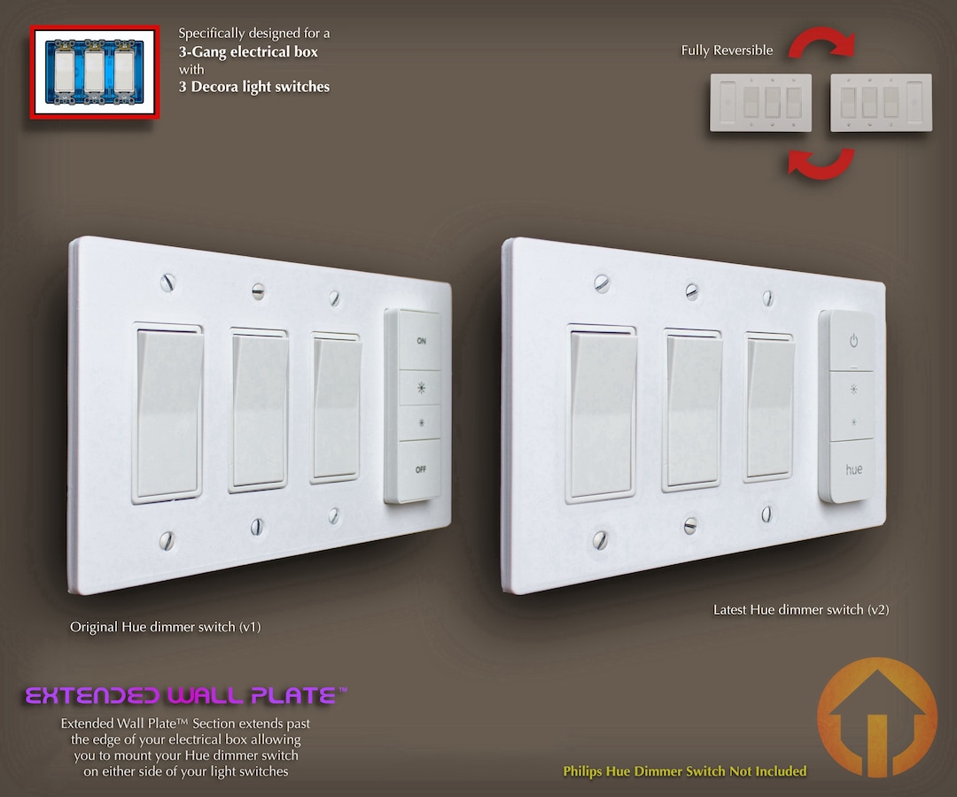 3-gang Philips Hue Dimmer Switch Decora Extended Wall Plate: 3d-printed ...