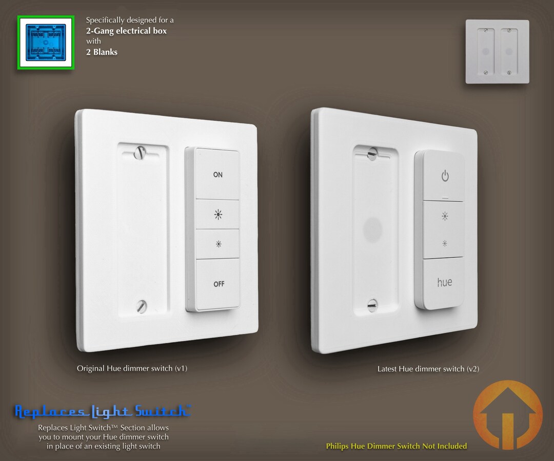 Philips Hue Dimmer Switch 3d-printed 2-gang WALL PLATE Replaces Light Switch 2g.rep Hue-hue ...
