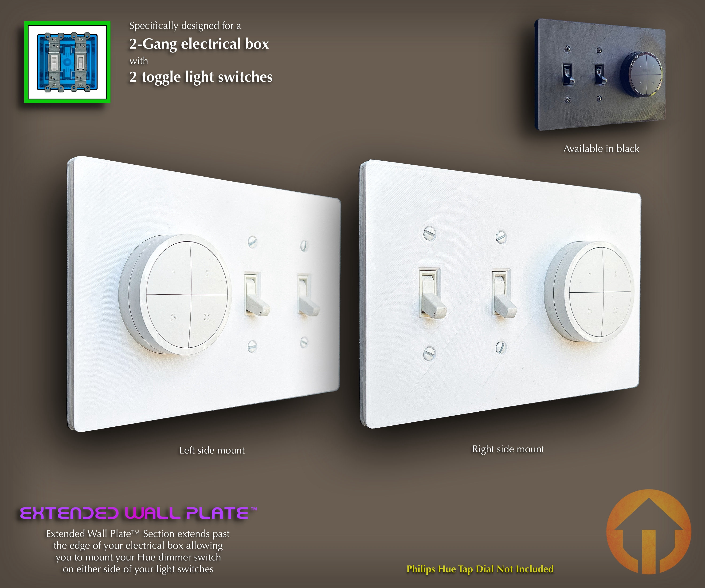 2-gang Philips Hue Tap Dial Toggle Extended Wall Plate: 3d-printed ...