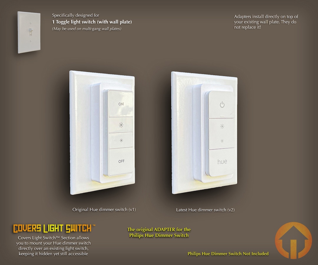 1-gang Philips Hue Dimmer Switch Toggle Adapter: 3d-printed, Covers ...
