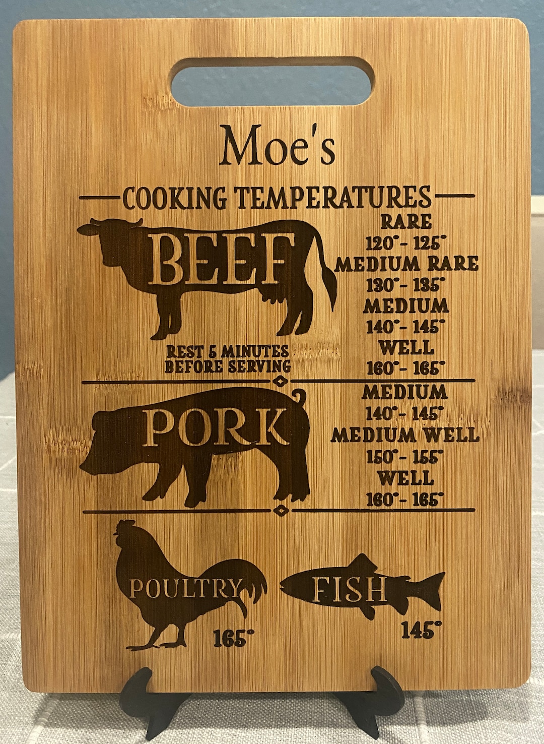 Customized Cooking Temperature Laser Engraved Bamboo Cutting Board. - Etsy