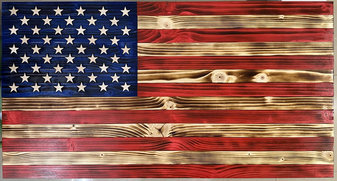 American Wood Flag W/raised Stars, Rustic American Flag, Wall Art ...