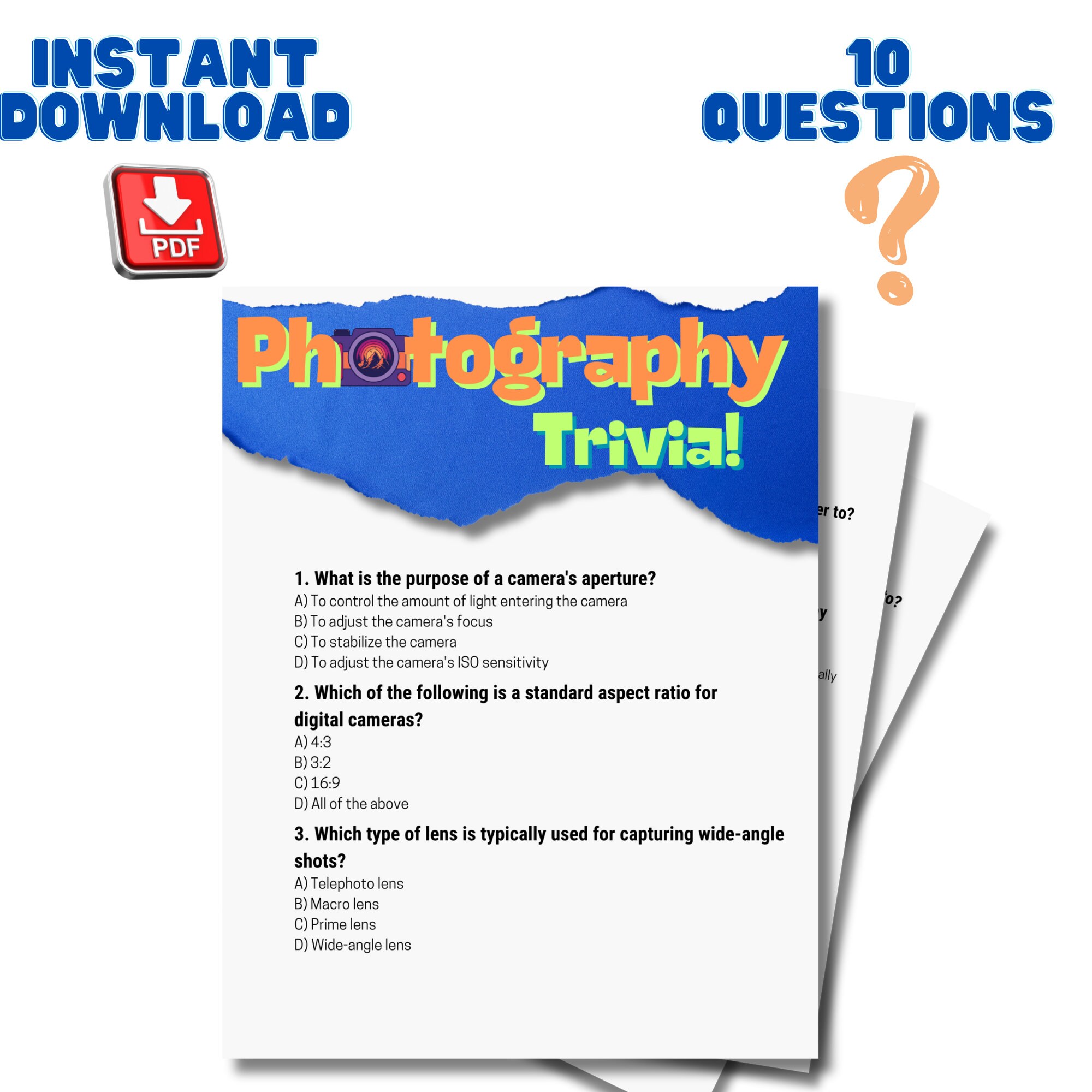 Photography Trivia Quiz / Printable Photography Team Party Games ...