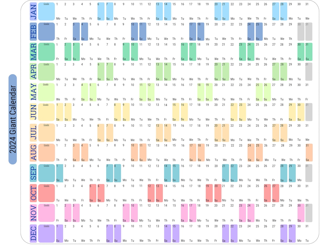 2024 GIANT Calendar Digital or Printable 40 X 30 Max With Weekends and ...