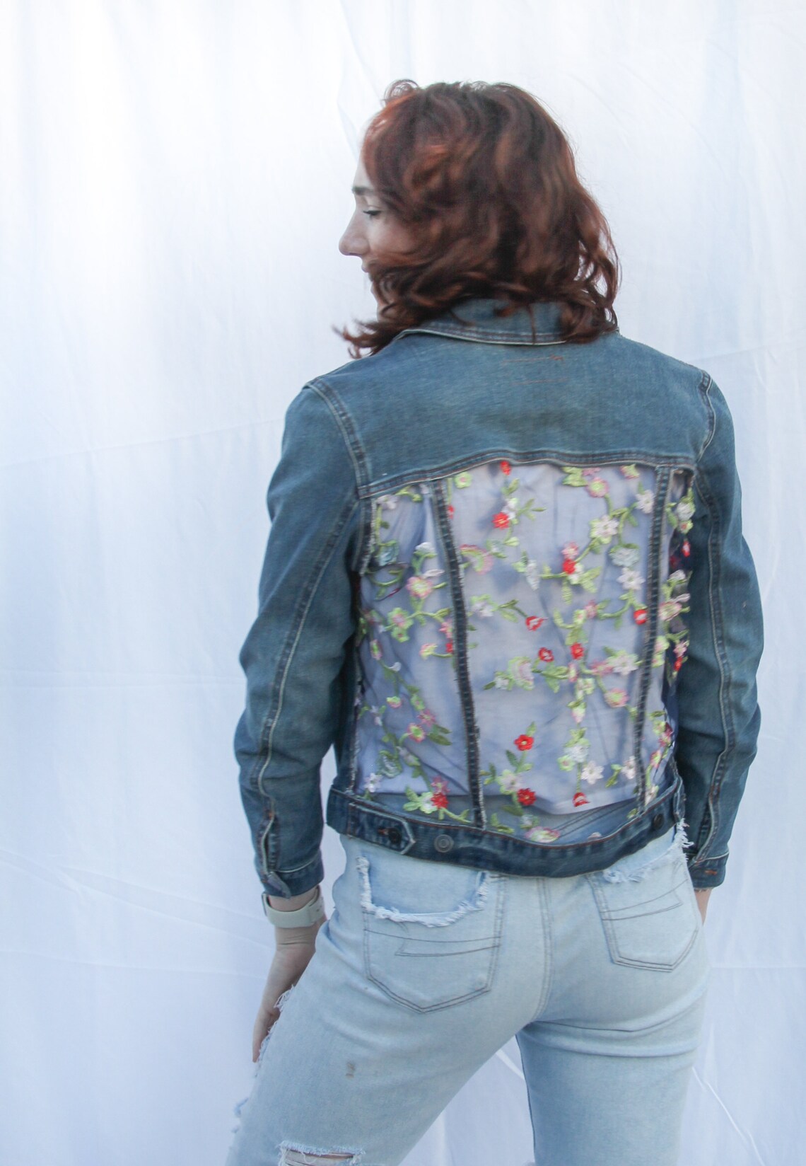 Unique Denim Jacket W/flowered Lace Made to Order Lace | Etsy