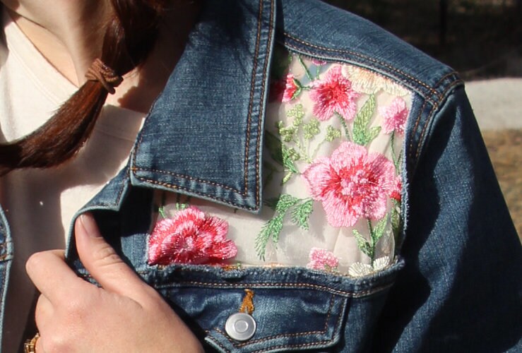 Gorgeous Denim and Lace Jacket With Pink Flowered Lace XS S - Etsy